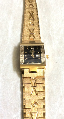 Sunborn Women's Gold Watch Rectangle Black Day & Date Dial on a Gold ...