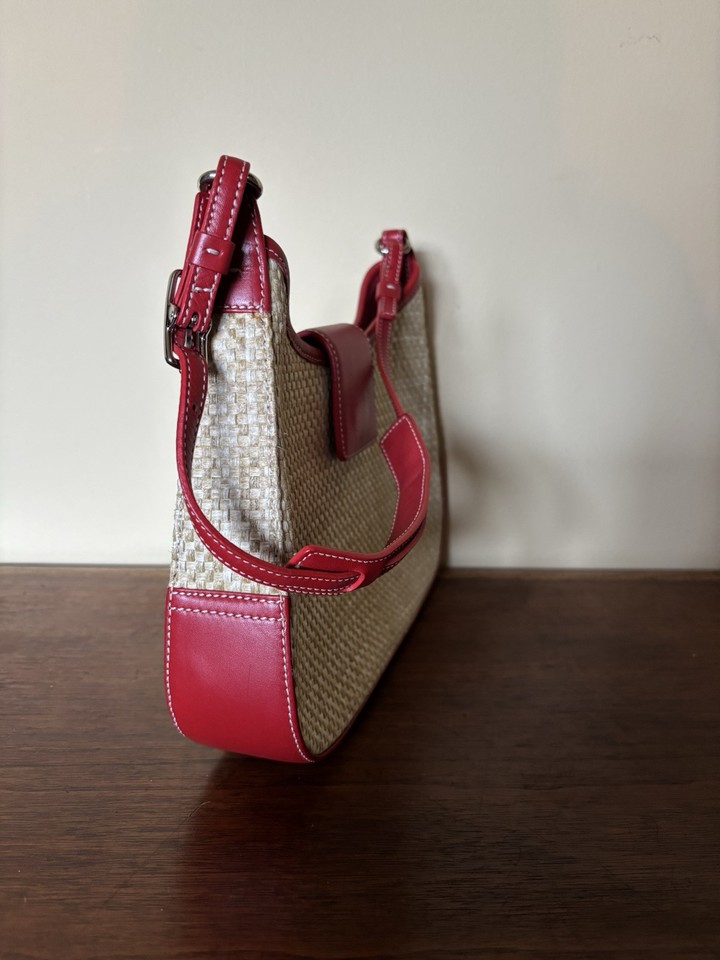 Coach Handbag Red Leather Straw Woven Rattan Vintage Style | eBay