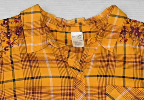 Vintage Plaid Flannel Shirt Size XL Y2K Terra & Sky Yellow Embroider ...