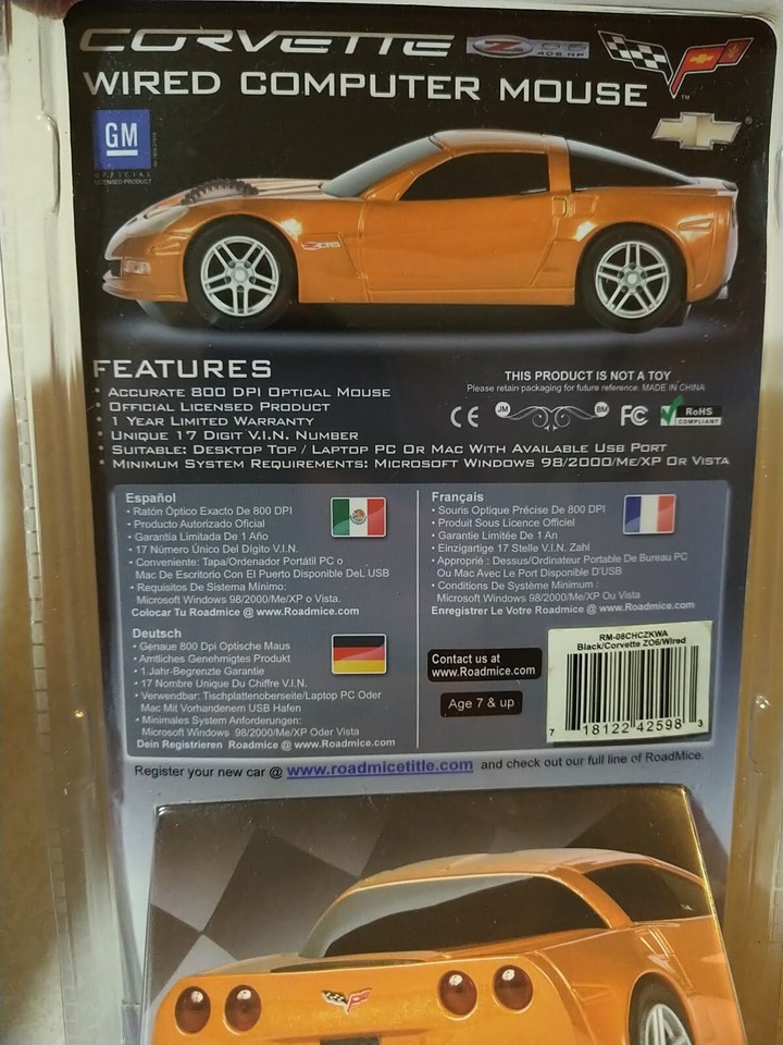 The Original Road Mice Computer Mouse Black Corvette Wired GM Official ...