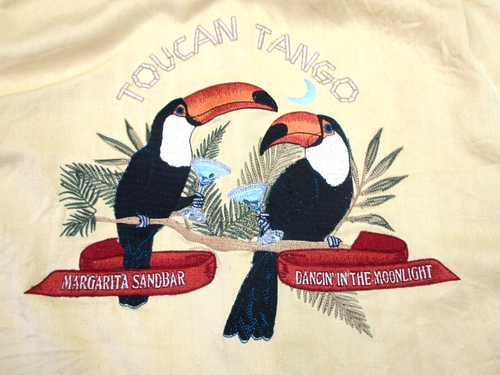 Joe Marlin Hawaiian Shirt Mens Medium Yellow Silk Camp Embroidered Toucan Tango | eBay