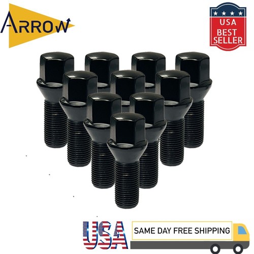 10x Black M14x1.5 Cone Bolt 28mmShank/17mmHex Fit Volkswagen ...