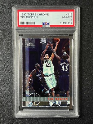 TIM DUNCAN PSA 8 1997 TOPPS CHROME BASKETBALL #115 ROOKIE SPURS RC 9137 ...