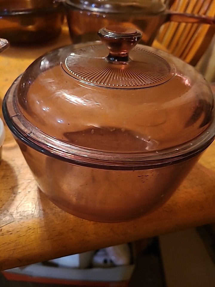 Vintage Visions Cookware Amber Glass Set Pans Lid 10pc Corningware ...