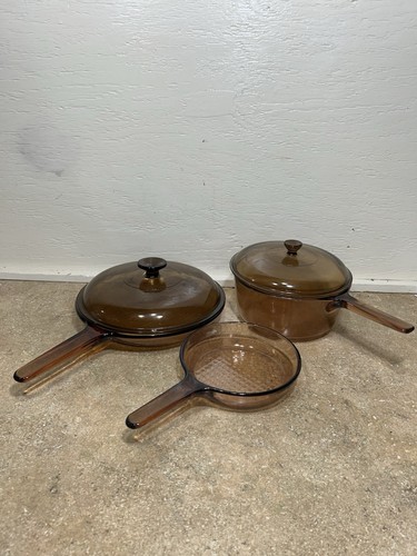 Amber Vision Ware Corning Pyrex Pc Set 2.5L Saucepan Pot 10” 7” Skillet ...