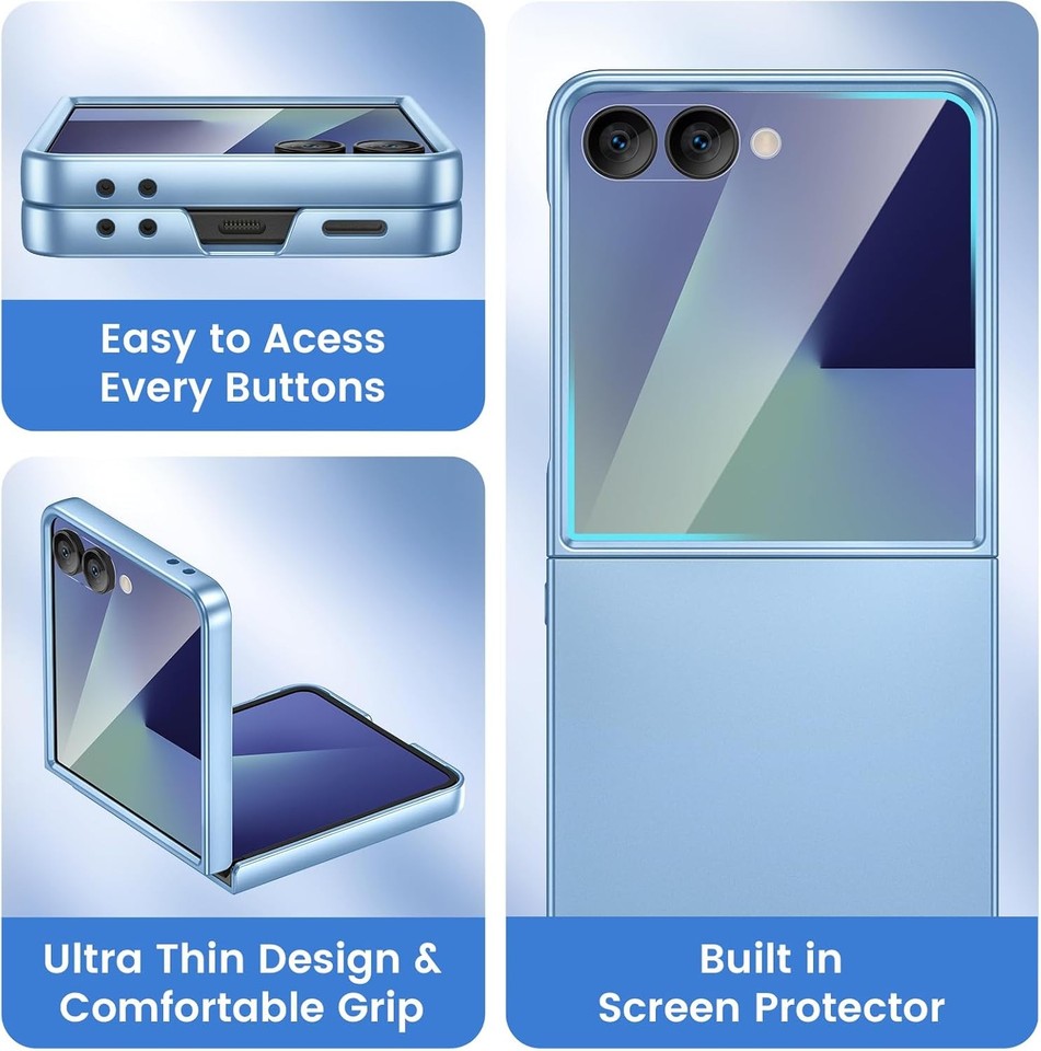 Samsung Z Flip 7 Slim Case with Built-in Back Screen Protector, Blue ...