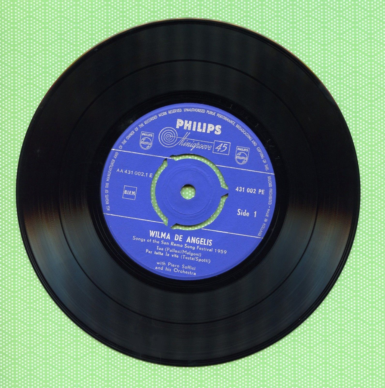 WILMA DE ANGELIS / Tua - San Remo 1959 / PHILIPS 431.002 PE Holland ...