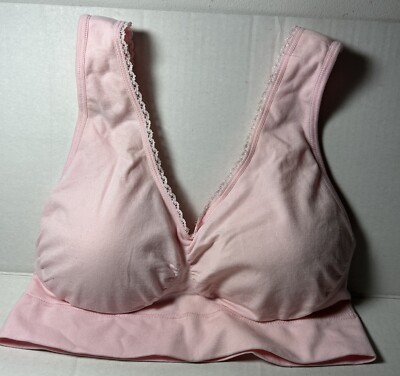 New women Genie Bra with lace trimming size Large pink removable pads ...