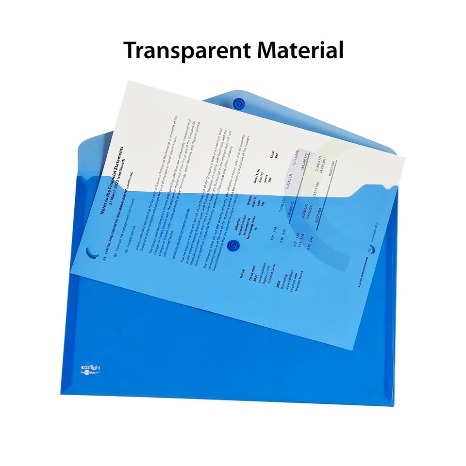 EASTLIGHT A4 Plastic wallets Stud Document Wallet Files Folders Filing ...