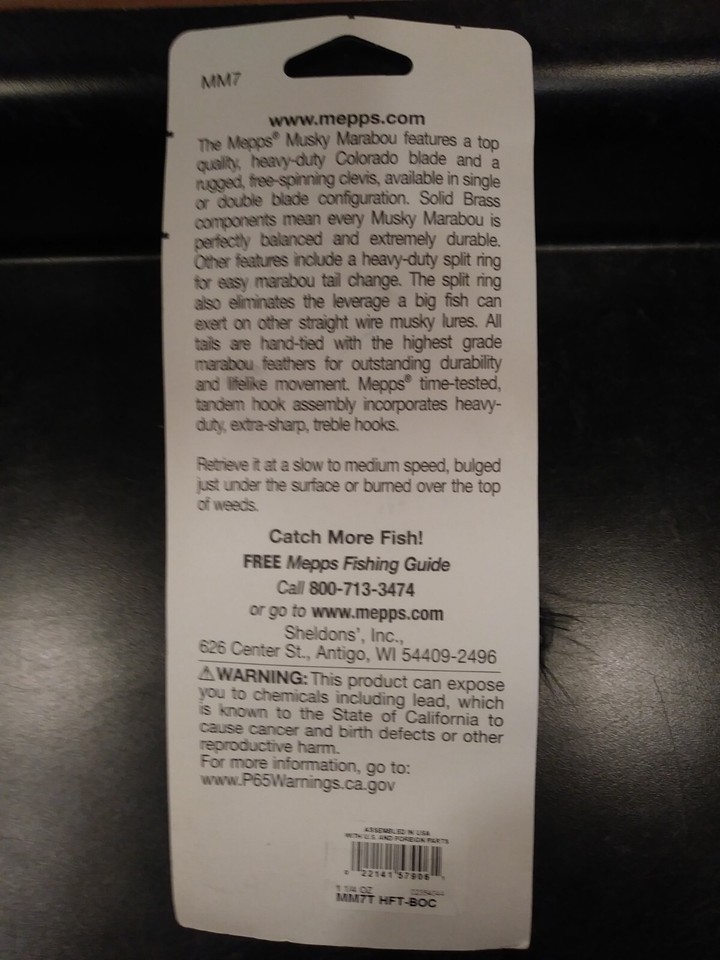 MEPPS MARABOU MF7T HFT-BOC "HOT FIRETGR/BLACK ORNG CHART" Musky Muskie ...