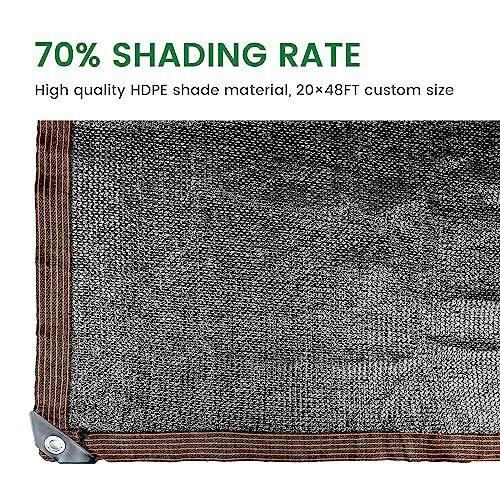 70% 20 X 48 FT Black Shade Cloth, Outdoor Woven Sun Shade with 20FT X ...