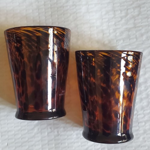 2Vtg NWT Hand Blown Glass Tumblers Horizon Home 5"Tortoise Shell Amber ...