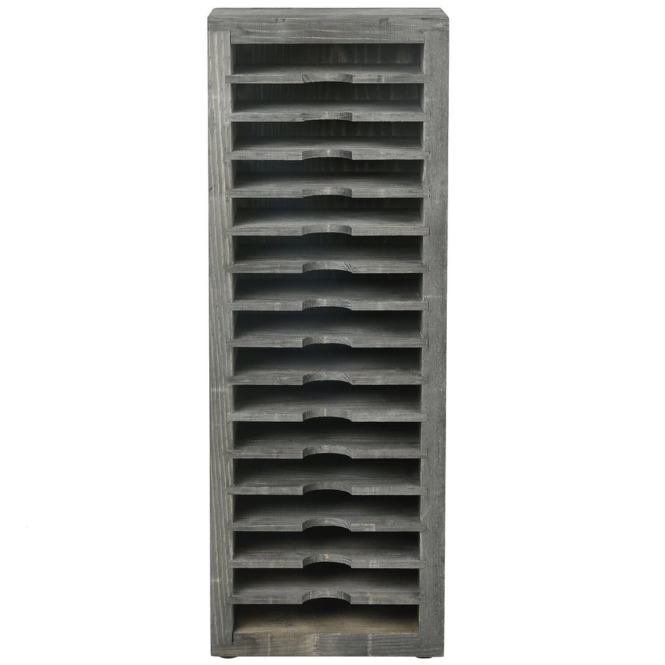16-Slot Gray Solid Wood Freestanding Retro Cassette Tape Storage Rack ...