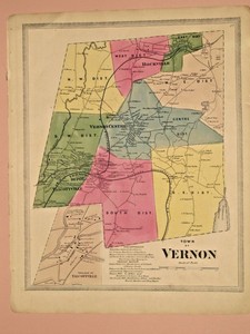 VERNON, CT., VINTAGE HAND COLORED 1869 MAP., NOT A REPRINT. EXTRA NICE ...