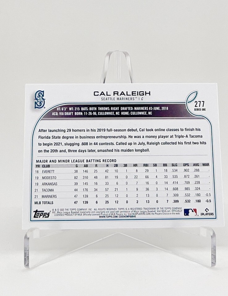 2022 TOPPS #277 CAL RALEIGH RC SEATTLE MARINERS | eBay