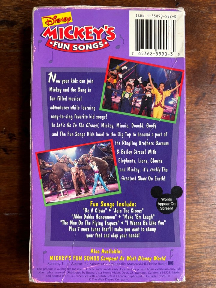 DISNEY vintage Mickey's Fun Songs LET'S GO TO THE CIRCUS! VHS tape CULT ...