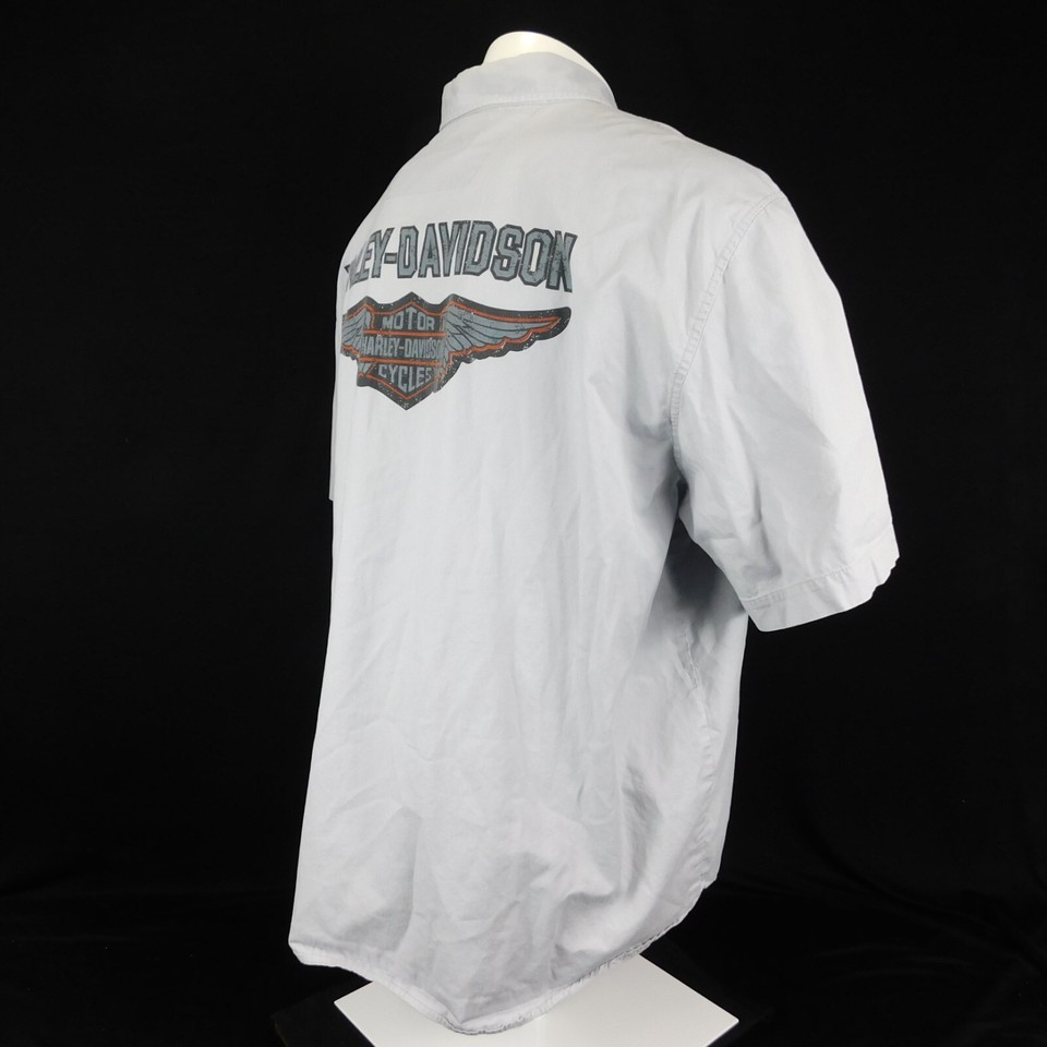 Harley Davidson Men Grey Short Sleeve Shirt Snap Dn Collar Sz 2XL | eBay