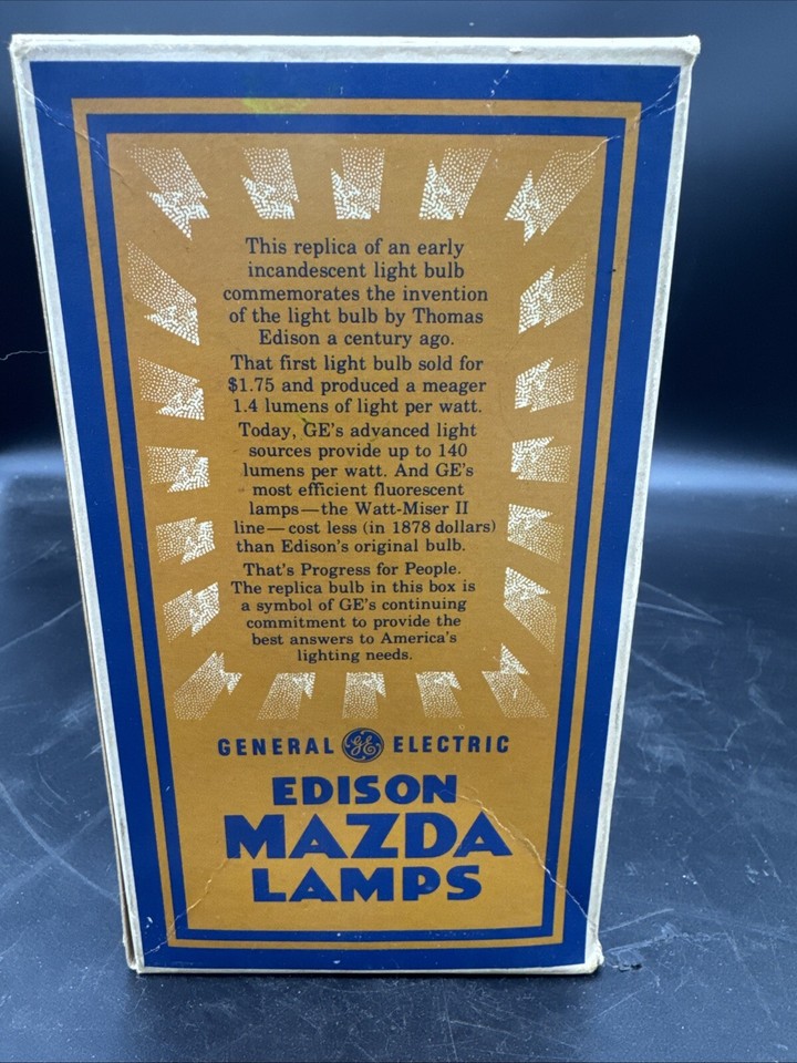 Antique Edison Light Bulb In Box Mazda Century Of Progress Replica | eBay