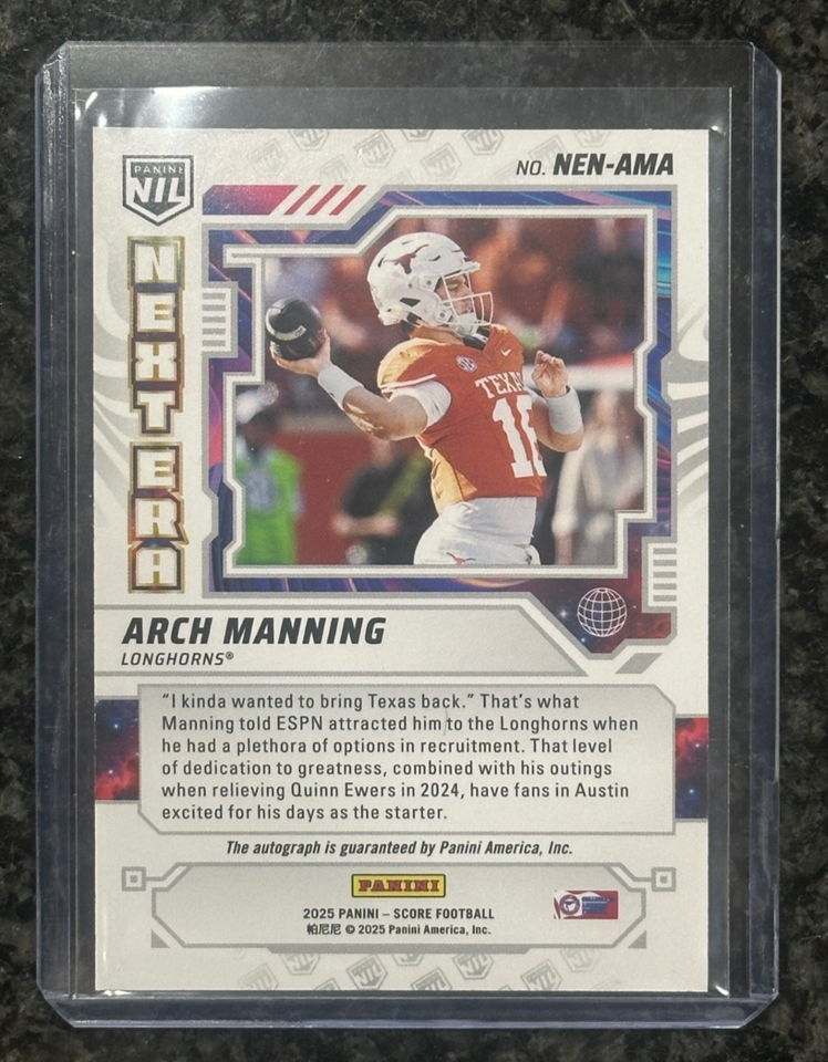 Arch Manning Next Era NIL Rookie Card Auto Autograph SP 2025 Score ...