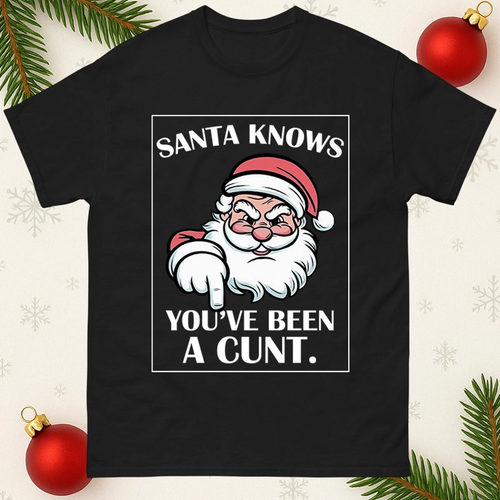 Gildan Tee Santa Knows Funny Christmas T Shirt, Xmas Adults Humorous ...