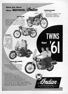1961 Matchless Indian Trailblazer Chief Apache Tomahawk Motorcycle ...
