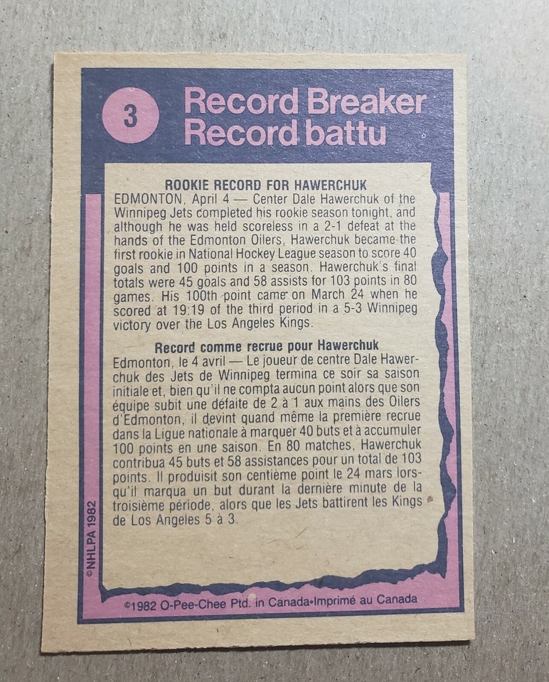 1982-83 O-Pee-Chee Dale Hawerchuk Rookie #3 Winnipeg Jets RC OPC | eBay