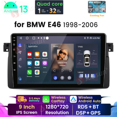 For BMW 3-Series E46 GPS SAT NAV Android 15 CarPlay Stereo Radio Head ...