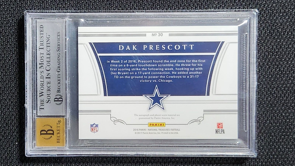 DAK PRESCOTT 2016 NATIONAL TREASURES ROOKIE COLOSSAL NFL SHIELD AUTO 1/ ...