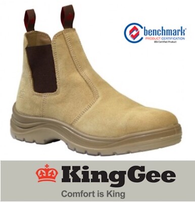 KING GEE - MENS 'FLINDERS' SUEDE PULL ON STEEL CAP NON-SLIP WORK BOOT ...