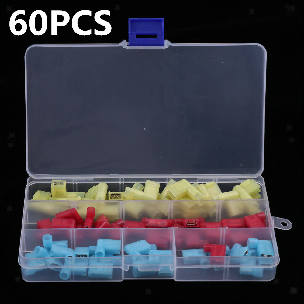 60Pcs Nylon Insulated AWG 22-10 Wire Connectors Female Flag Spade ...