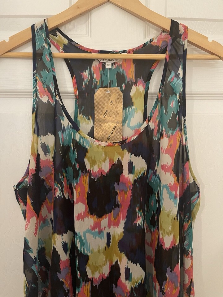 Tramp Clothing Brand Womens 1X Sheer Colorful Beach Cover Up Flowing ...