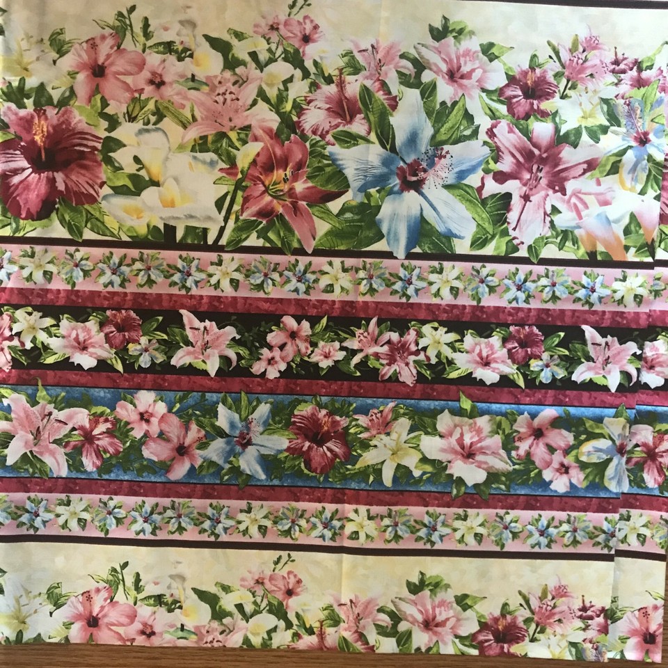 Hi Lily Hi Lo Floral Stripe print pink Fabric 44 x BTHY piece South Sea ...