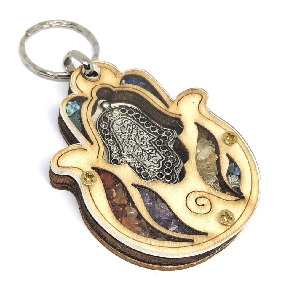 Hamsa Protection Hand Key Chain with Gemstones - Made in Israel - Key ...