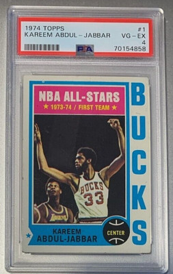 1974 Topps Basketball #1 Kareem Abdul Jabbar Milwaukee Bucks PSA 4 ...