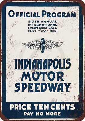 1916 Indianapolis 500 Motor Speedway Vintage LOOK Reproduction METAL ...