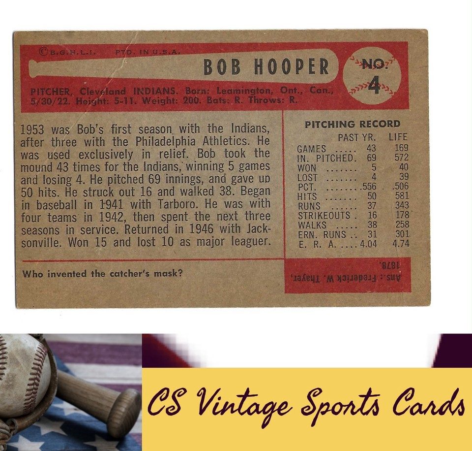1954 Bowman #4 Bob Hooper | eBay