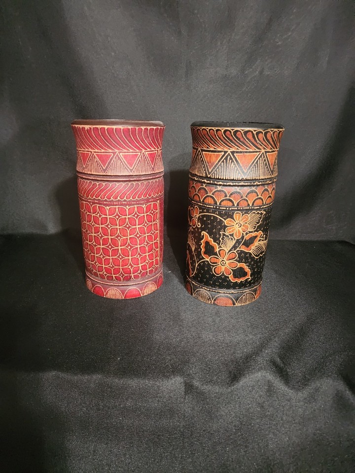 Set of 2 Hand-Carved Wooden Containers With Intricate Floral Designs | eBay