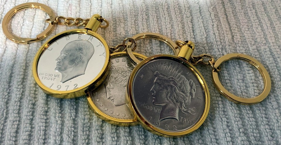 38MM BEZEL FITS Morgan, Peace, Ike Dollars For Coin Keychains (GOLD) | eBay