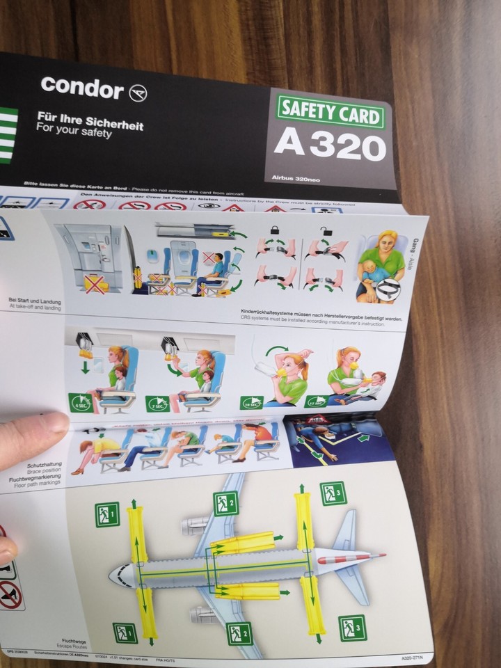 NEU ** Safety Card Condor A320neo 07/2024 v.1.01 changes: card size | eBay