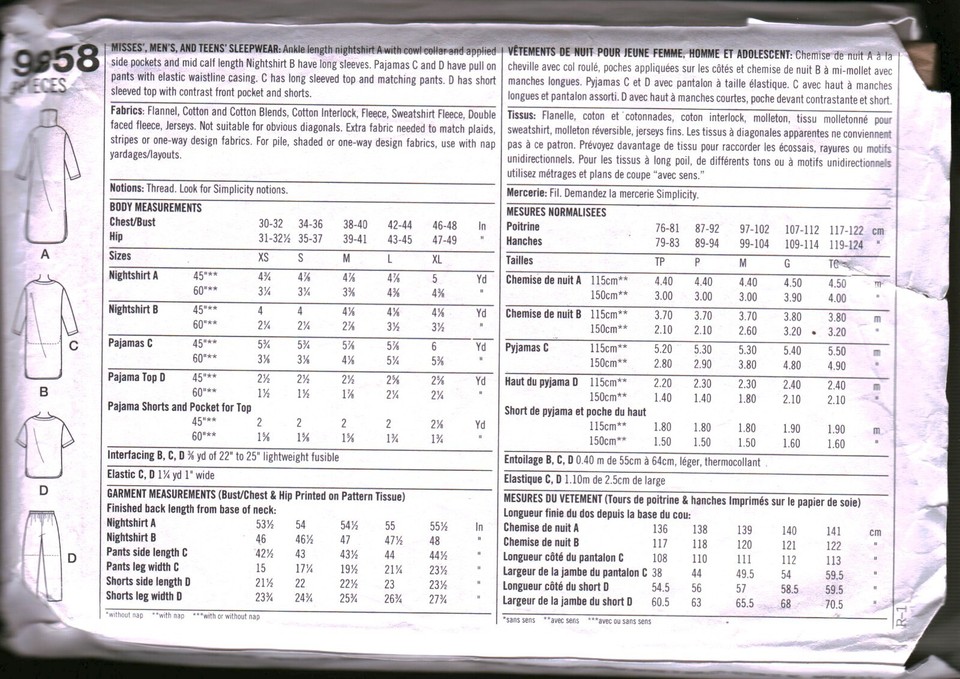 9858 Simplicity SEWING Pattern Mens Misses Nightshirt PJs FF | eBay