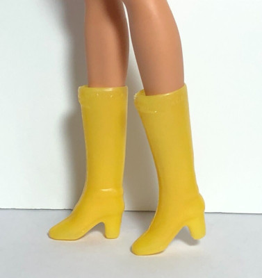 Vintage Barbie Doll Shoes Yellow Go-Go Boots Mid Calf Lace Up HONG KONG ...
