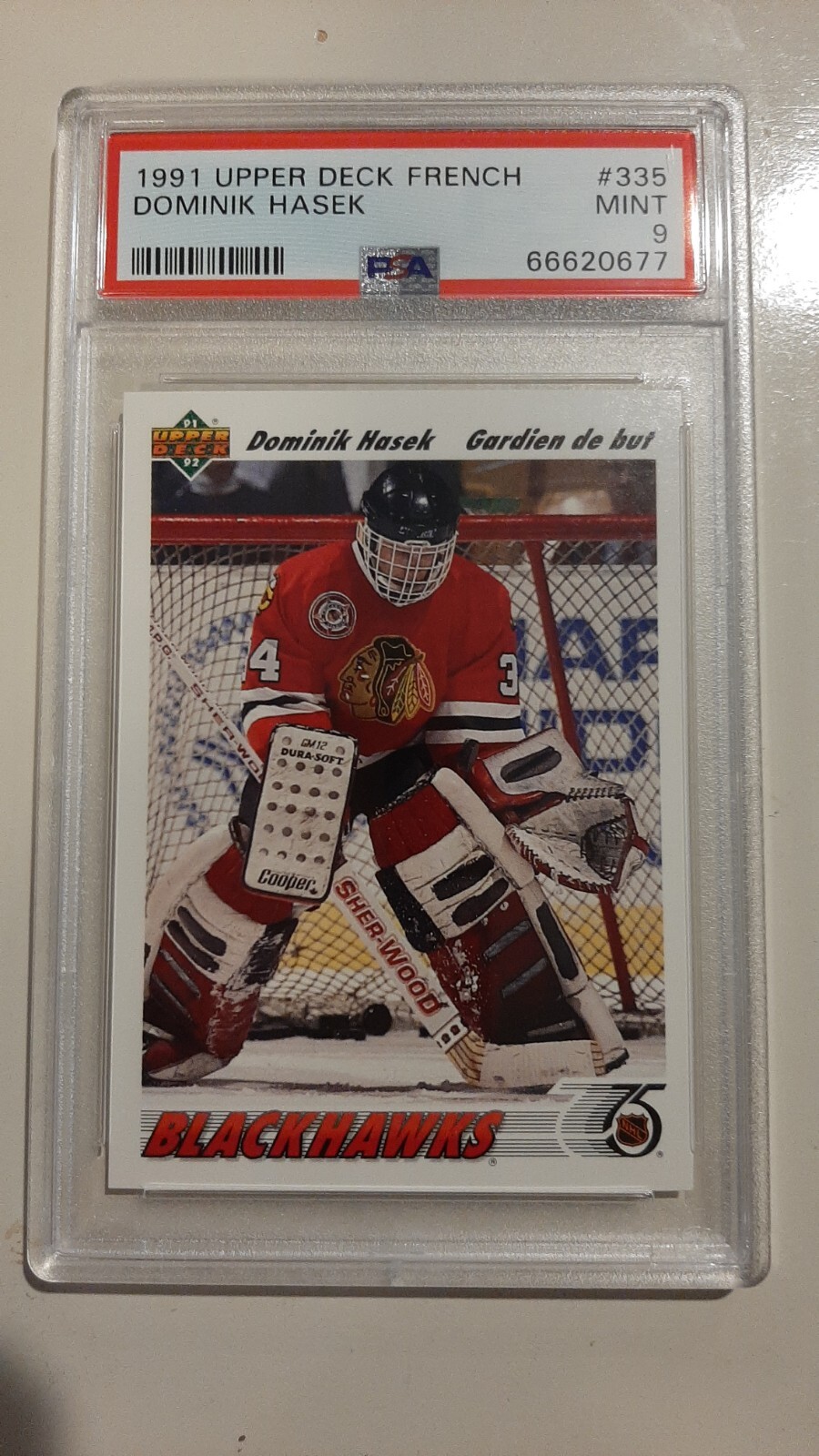 1991-92 Dominik Hasek upper deck french #335 rookie card PSA 9 w/a ...