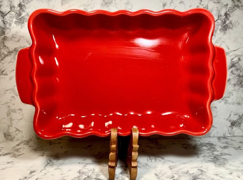 Matceramica Red Rectangular Stoneware Baker Casserole Dish Scalloped ...