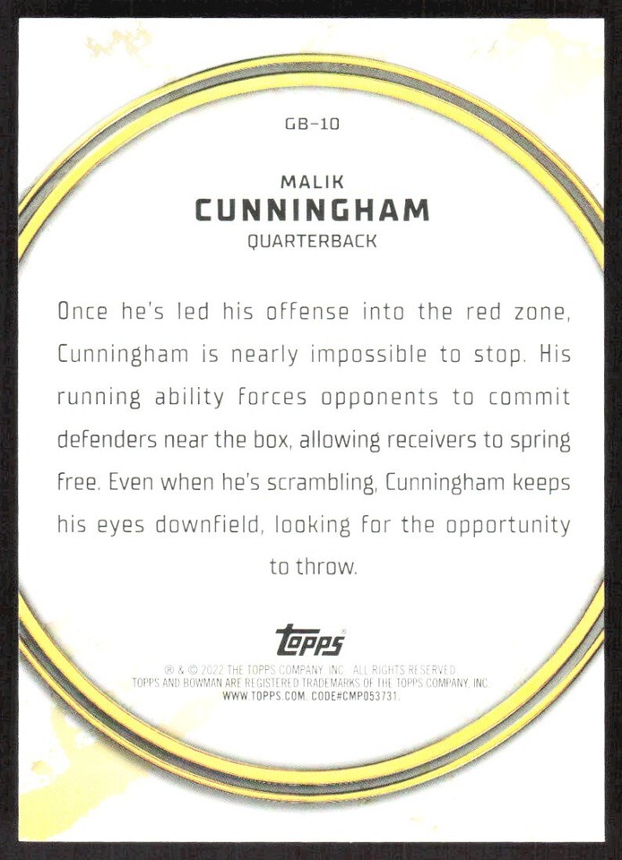 2021 4568A Bowman University Golden Boy Malik Cunningham Rookie ...