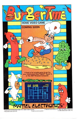 1983 BURGER TIME Video Game PRINT AD - OFFICIAL ATARI MATTEL PROMO ...