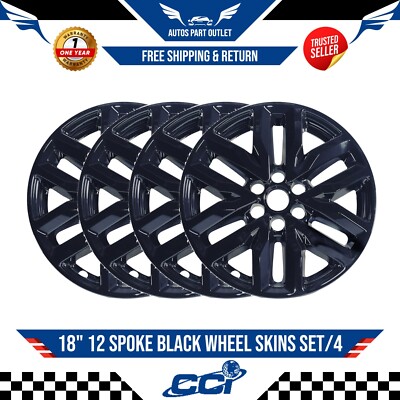 New 18" 12 Spoke Gloss Black Wheel Skins Set/4 For 2017-2019 GMC Acadia ...
