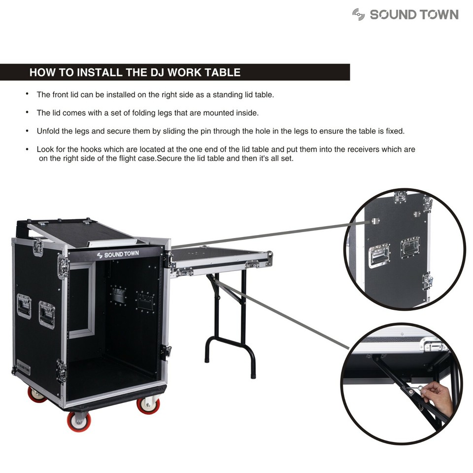 Sound Town 14U PA DJ Rack Road Case 11U Slant Mixer Top DJ Table (STMR ...