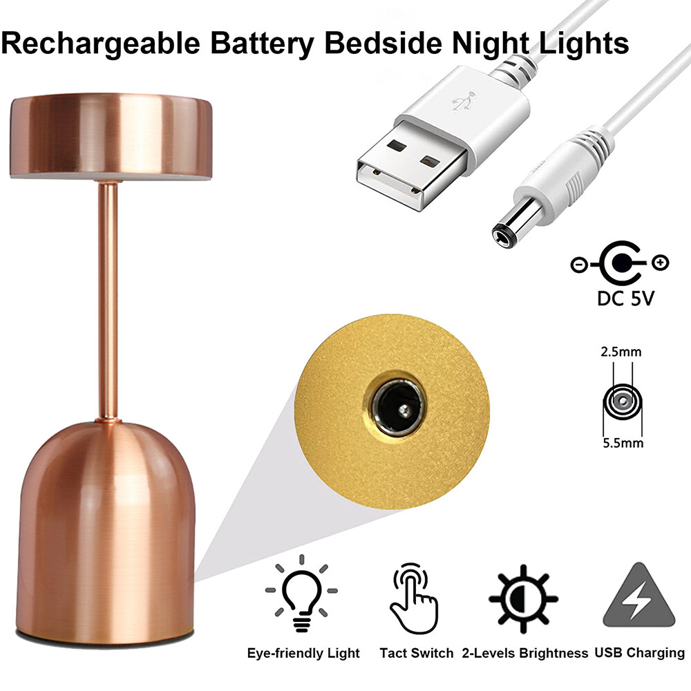 Cordless LED Table Lamp USB Rechargeable Night Light Dimmable Lamp ...