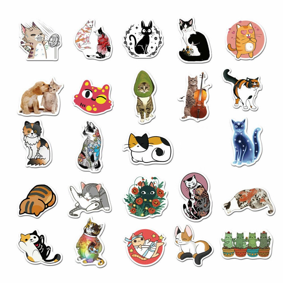 50pcs Cute Cat Kitten VSCO ins Decal Stickers Bomb Skateboard Laptop ...