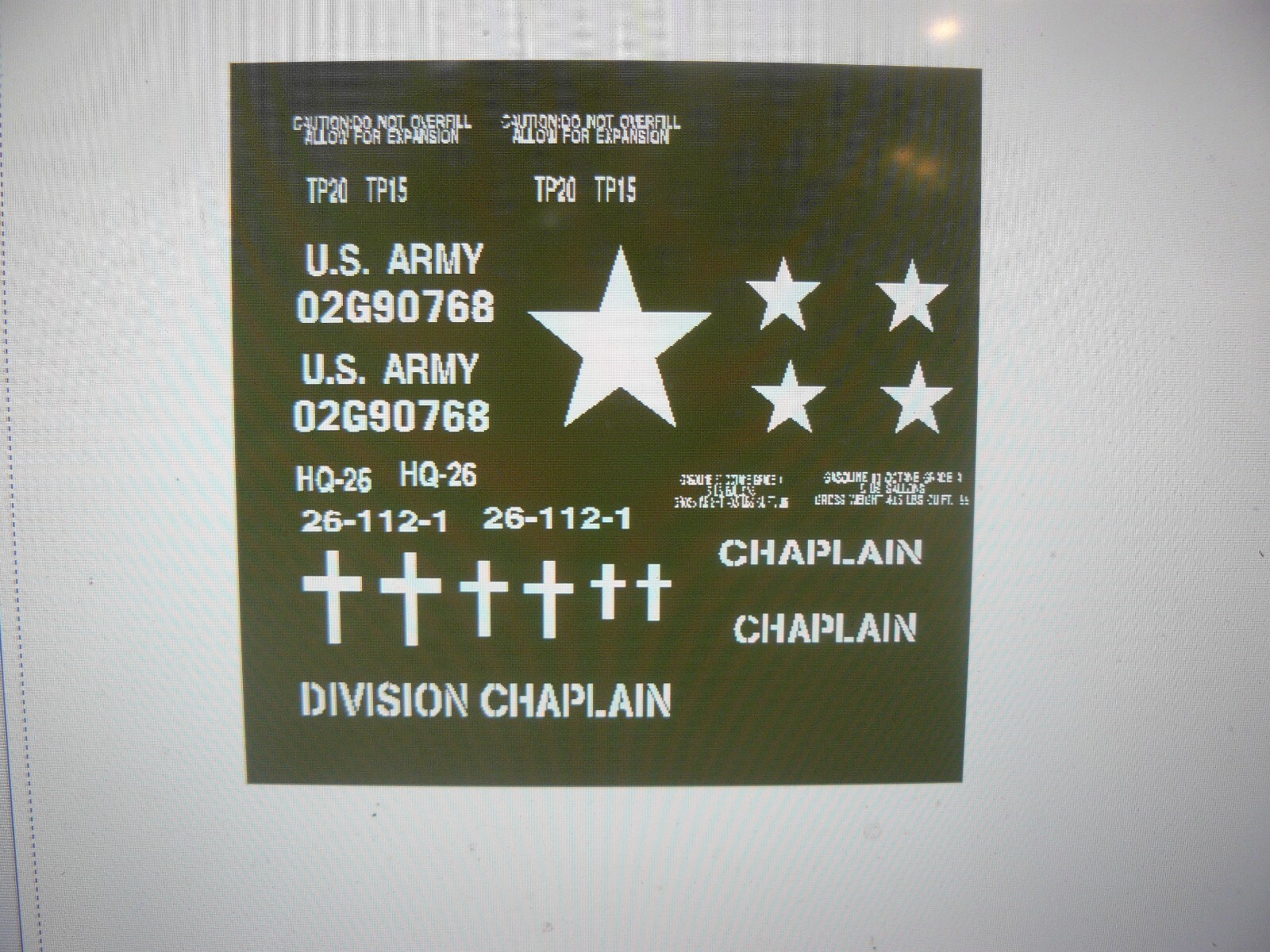 US Army WW2 Chaplain Jeep Decals 1:64 two for one money | eBay